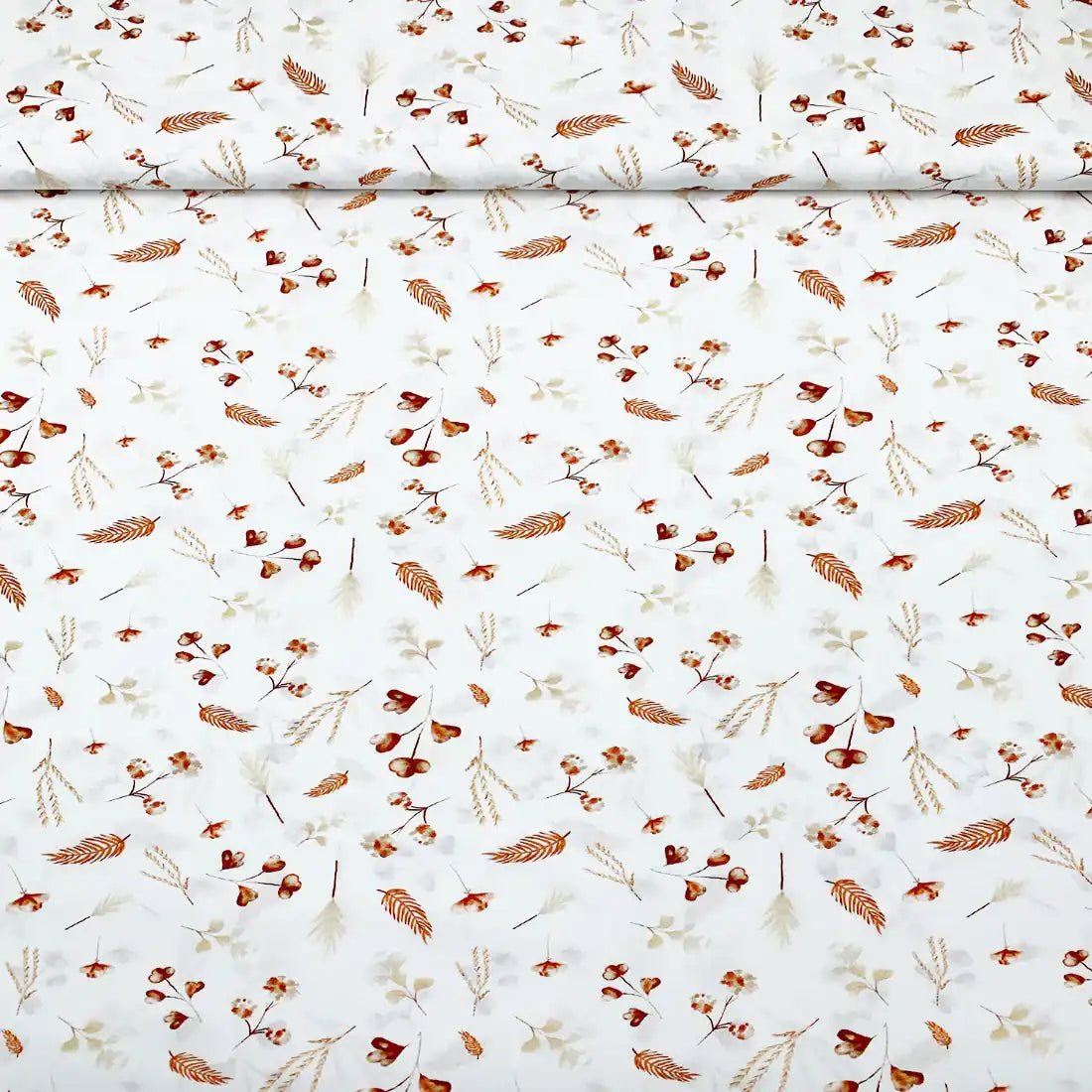 Poplin Fabric with Plant Pattern - Soft and Light Cotton
